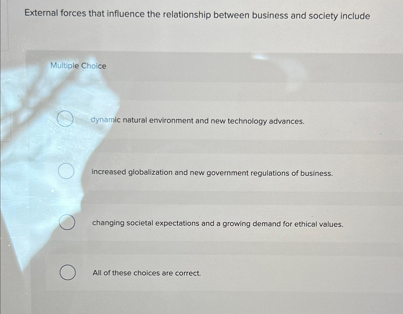 Solved External forces that influence the relationship | Chegg.com