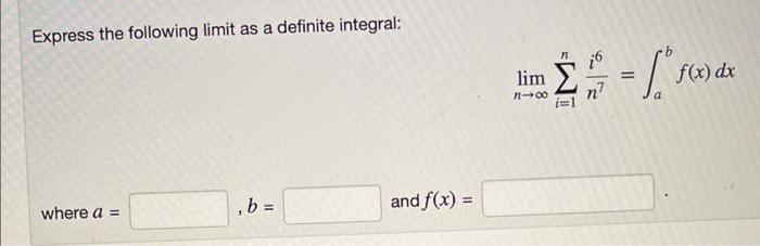 Solved Express the following limit as a definite integral: | Chegg.com