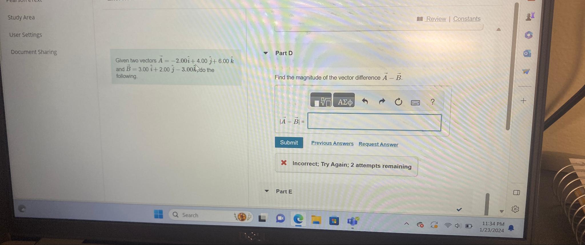 Solved Study Area\\nUser Settings\\nDocument Sharing\\nGiven | Chegg.com