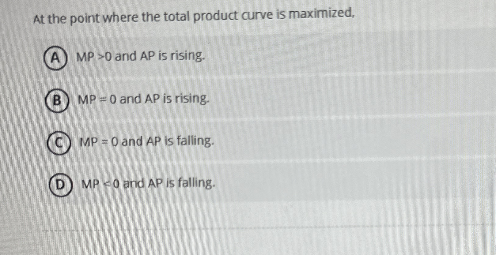 Solved At the point where the total product curve is | Chegg.com