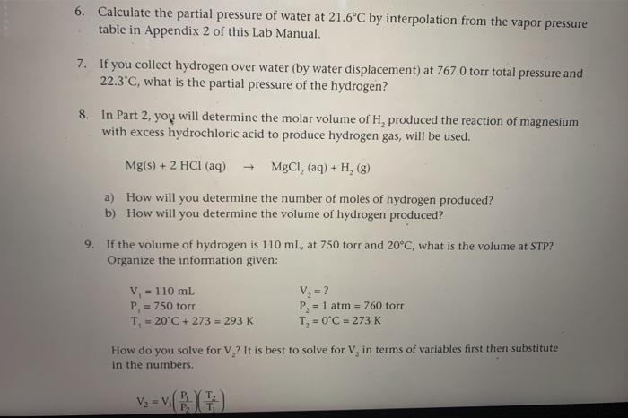 Solved 6. Calculate the partial pressure of water at 21.6°C | Chegg.com