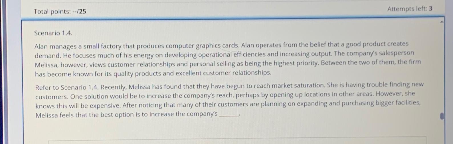 Solved Total points: --/25Attempts left: 3Scenario 1.4 .Alan | Chegg.com