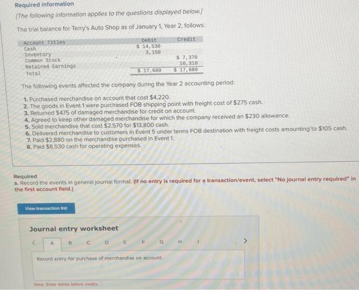 Solved journal Entry worksheet A. record entry for purchace | Chegg.com