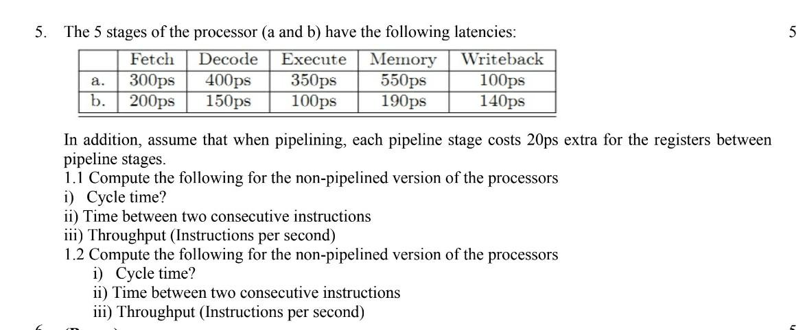 Solved 5. 5 The 5 stages of the processor (a and b) have the | Chegg.com