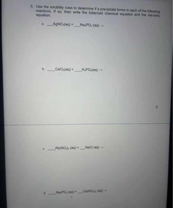 Solved 5. Use the solubility rules to determine if a | Chegg.com