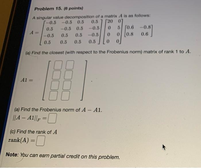 Solved Problem 15. ( 6 points) A singular value | Chegg.com