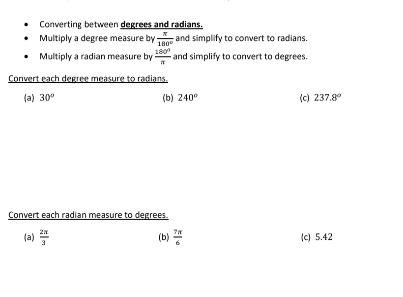 Solved Converting between degrees and radians. Multiply a | Chegg.com