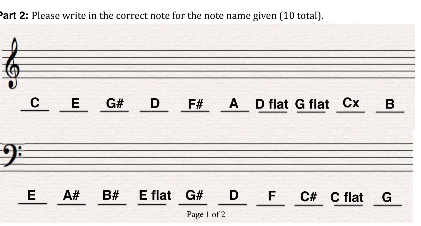 Please write in the correct note for the note name | Chegg.com