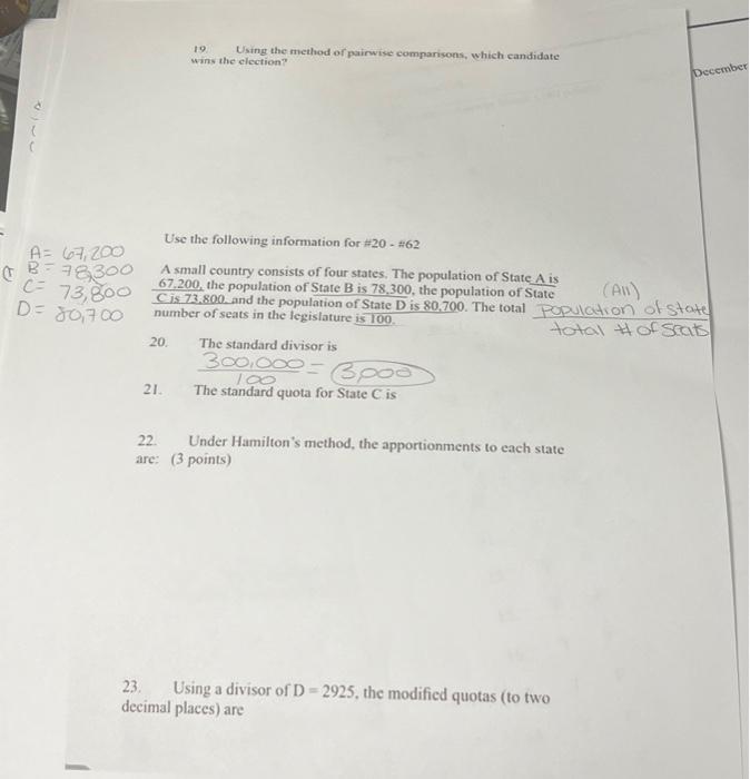 Solved 19. Using the method of pairwise comparisons, which | Chegg.com