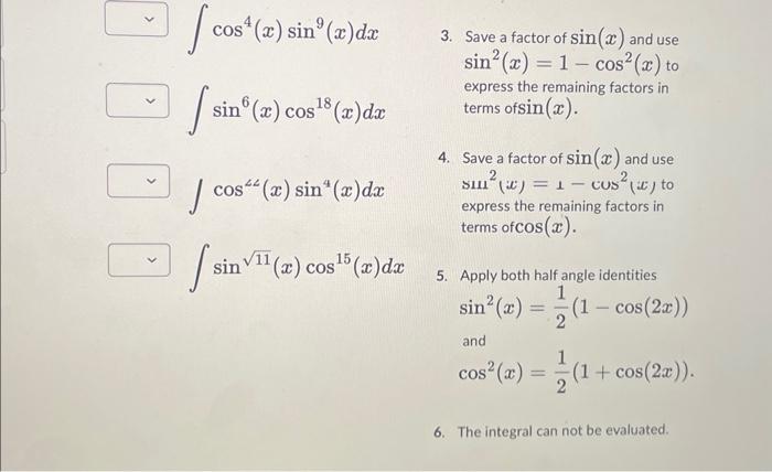 Solved For each of the given integrals, match the | Chegg.com