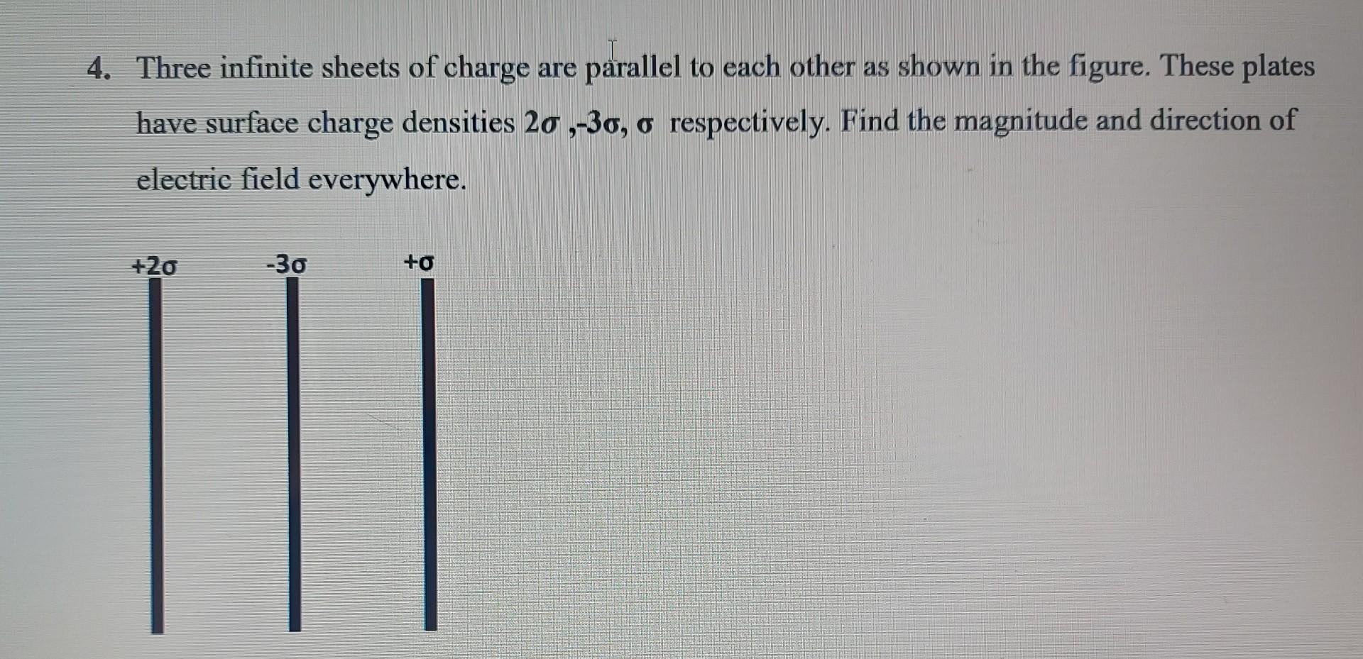 Solved 4. Three infinite sheets of charge are parallel to | Chegg.com