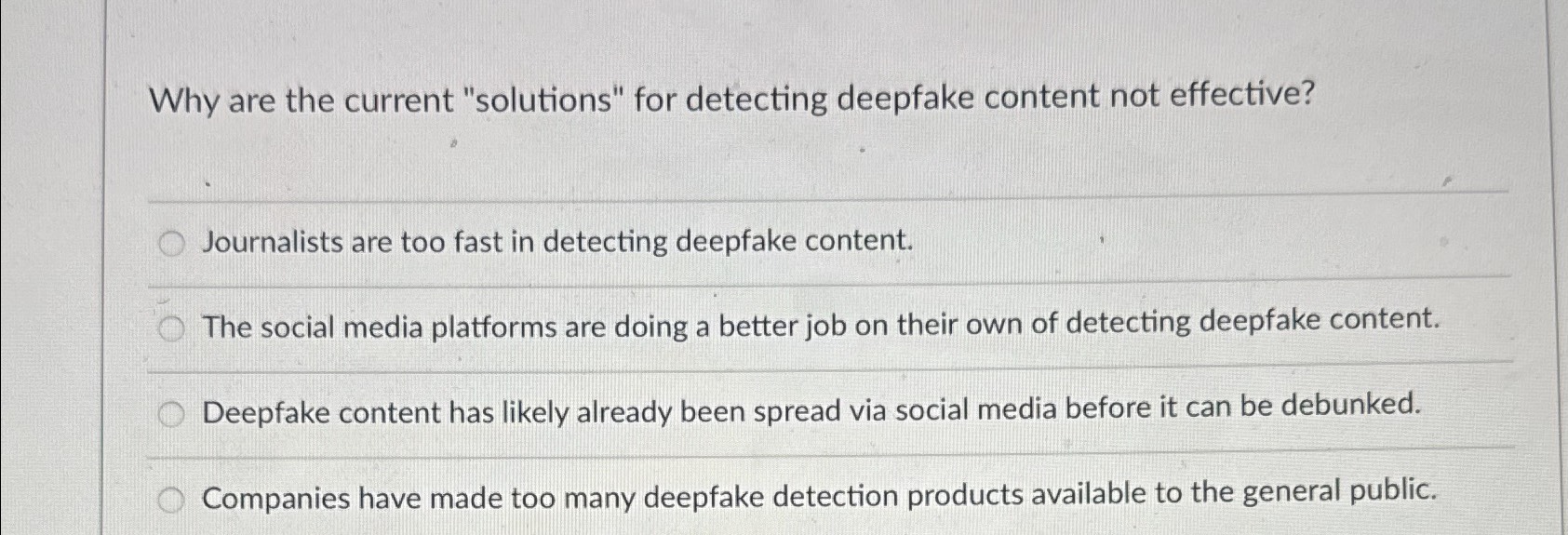 Solved Why are the current "solutions" for detecting | Chegg.com