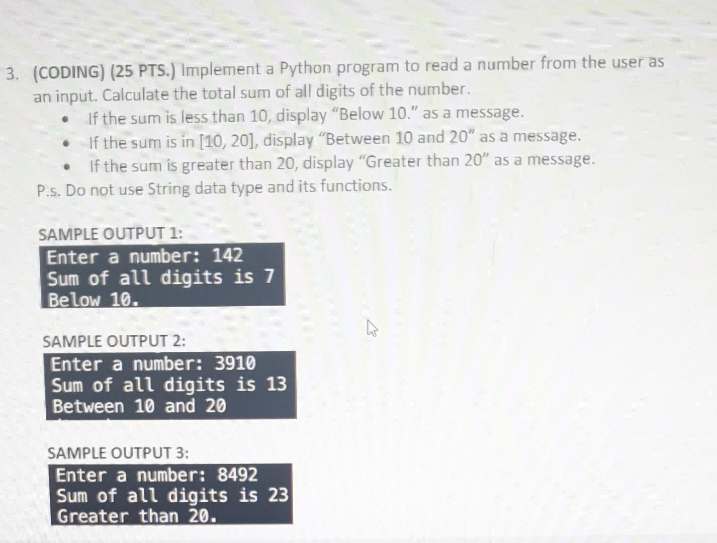 Solved (CODING) (25 PTS.) Implement a Python program to read | Chegg.com