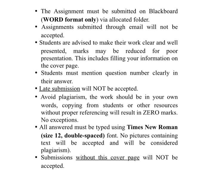 Solved - The Assignment must be submitted on Blackboard | Chegg.com