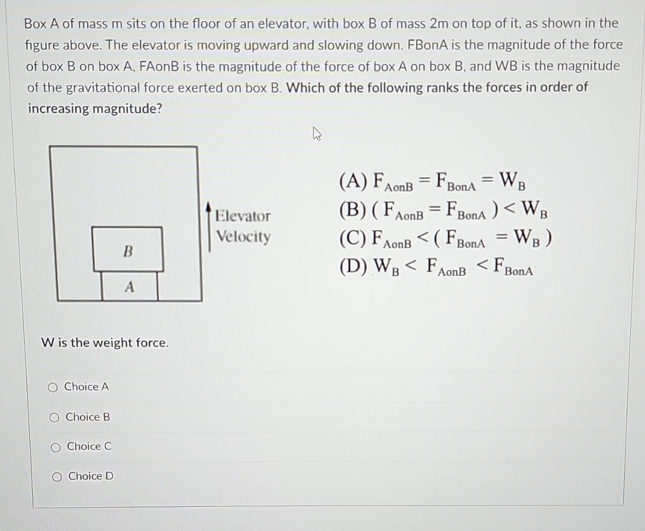 Solved Box A of mass m sits on the floor of an elevator, | Chegg.com