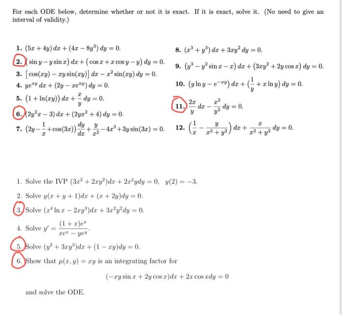 Solved For each ODE below, determine whether or not it is | Chegg.com