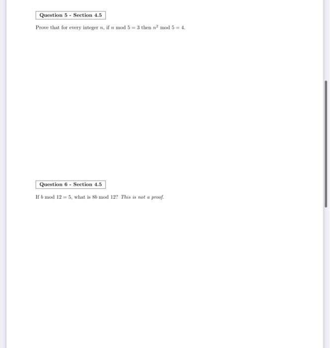 Solved Question 5 - Section 4.5 Prove that for every integer | Chegg.com