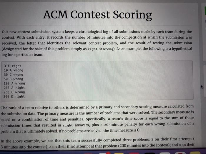 Solved ACM Contest Scoring Our new contest submission system | Chegg.com