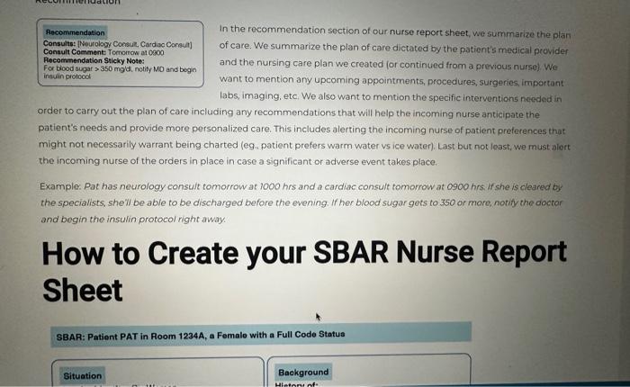 How to Create your SBAR Nurse Report | Chegg.com