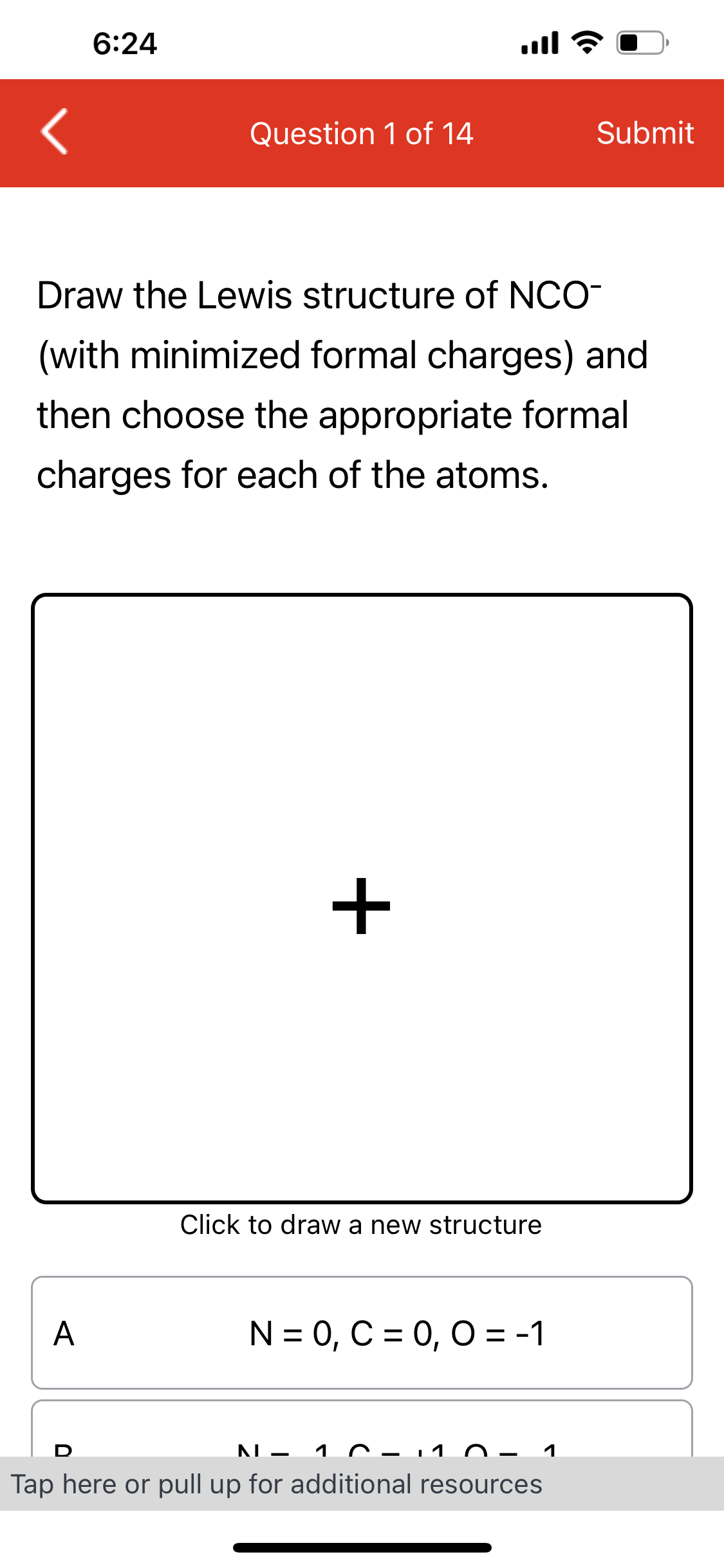 Solved 6:24Question 1 ﻿of 14SubmitDraw the Lewis structure | Chegg.com