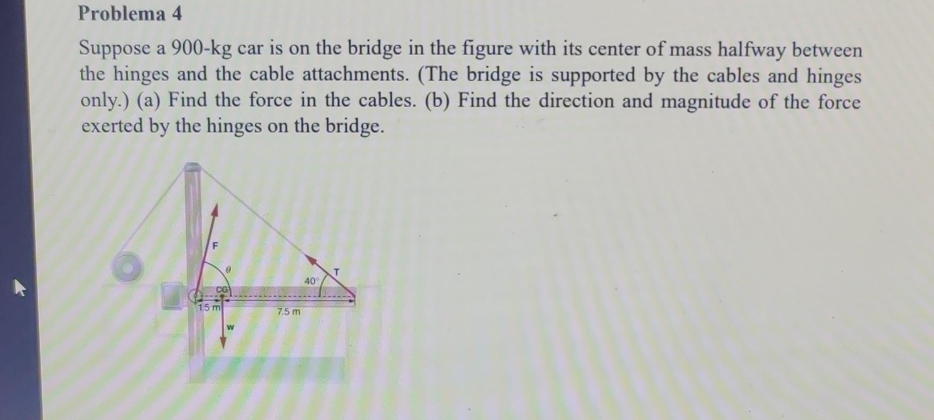 Solved Suppose a 900−kg car is on the bridge in the figure | Chegg.com
