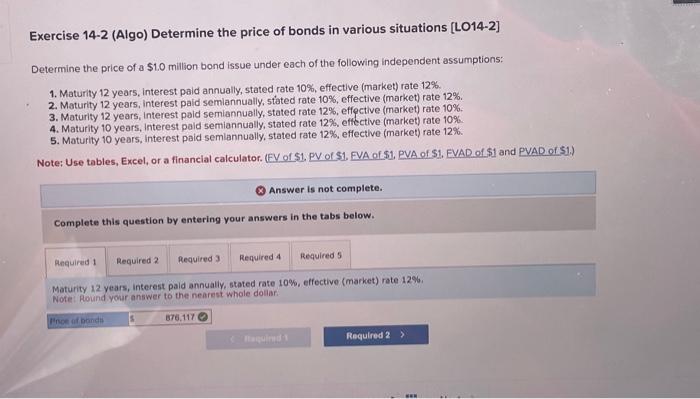 Solved Exercise 14-2 (Algo) Determine the price of bonds in | Chegg.com