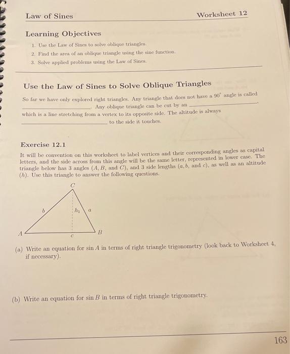 Solved Finding Area of an Oblique Triangle using the Sine | Chegg.com