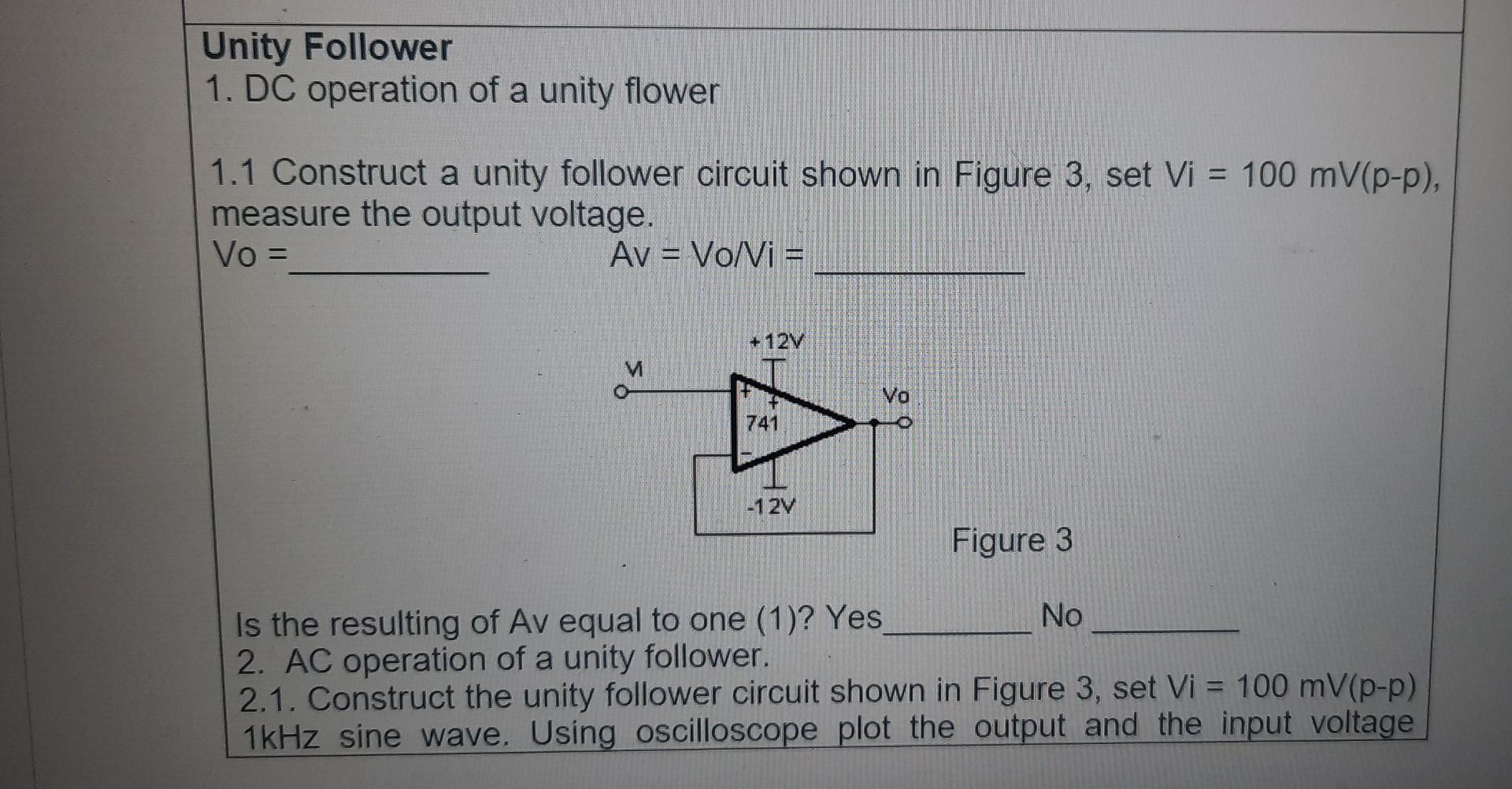 Solved Unity Follower 1. DC operation of a unity flower 1.1 | Chegg.com