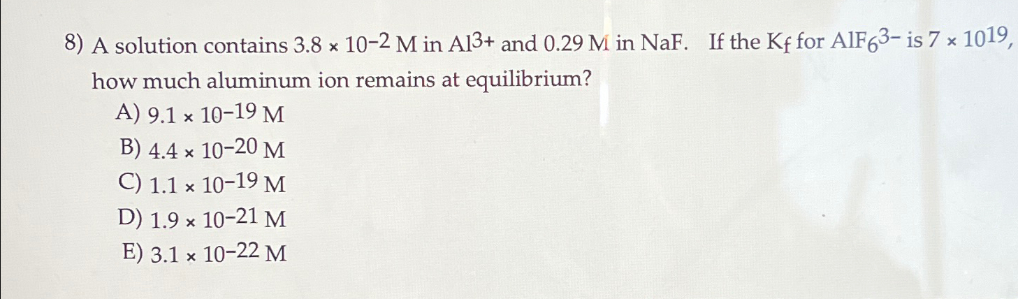 Solved A solution contains 3.8×10-2M ﻿in Al3+ ﻿and 0.29Mi | Chegg.com