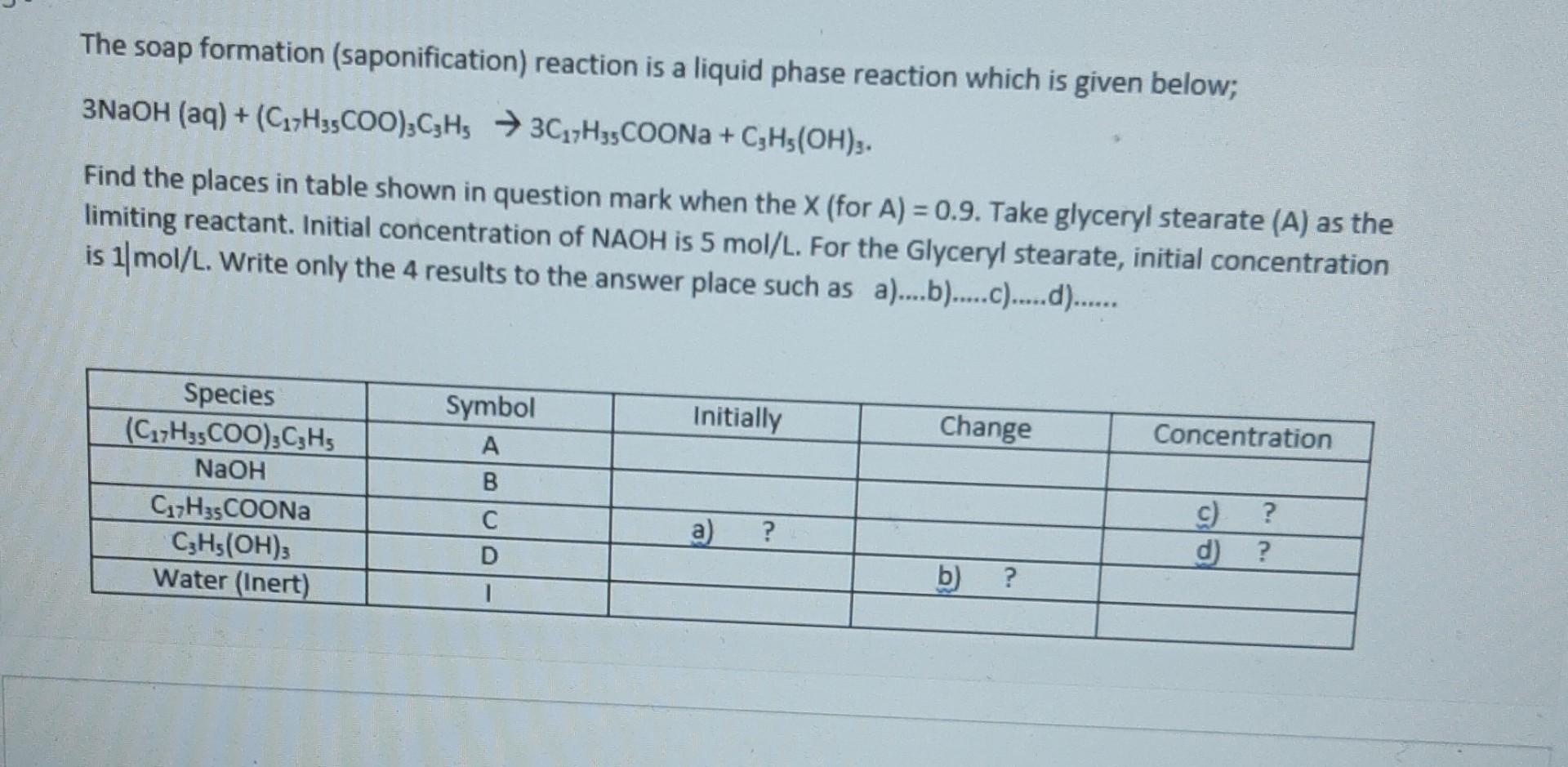 The soap formation (saponification) reaction is a | Chegg.com