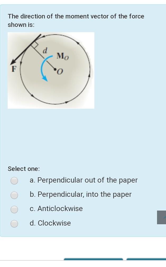 Solved The direction of the moment vector of the force shown | Chegg.com