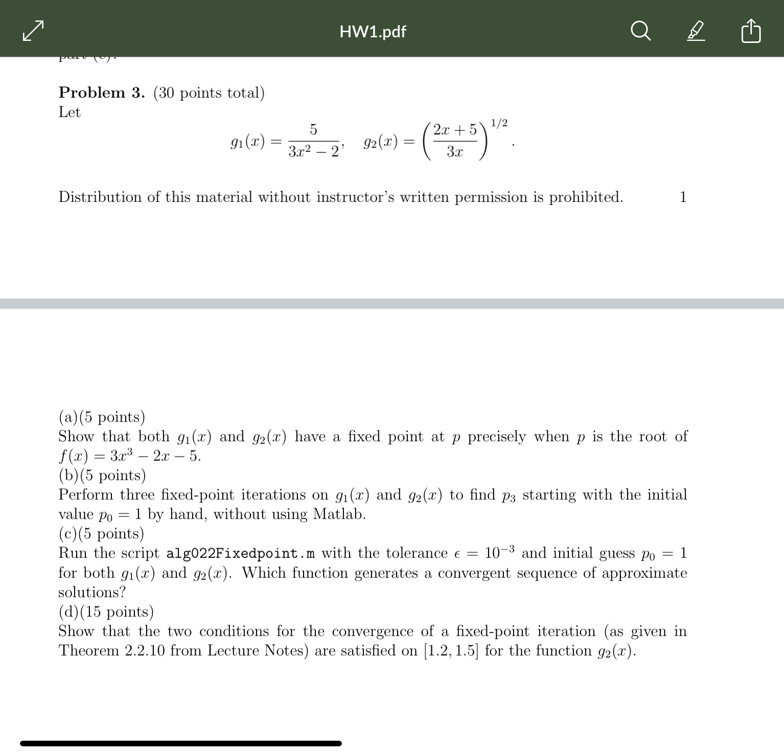 Solved Problem 3. (30 ﻿points | Chegg.com