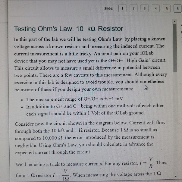 Solved Slide: 1 2 3 5 . Testing Ohm's Law: 10 ks2 Resistor | Chegg.com