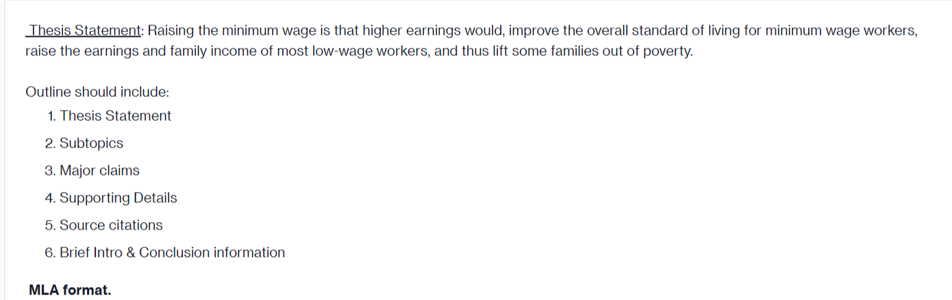 Solved Thesis Statement: Raising the minimum wage is that | Chegg.com