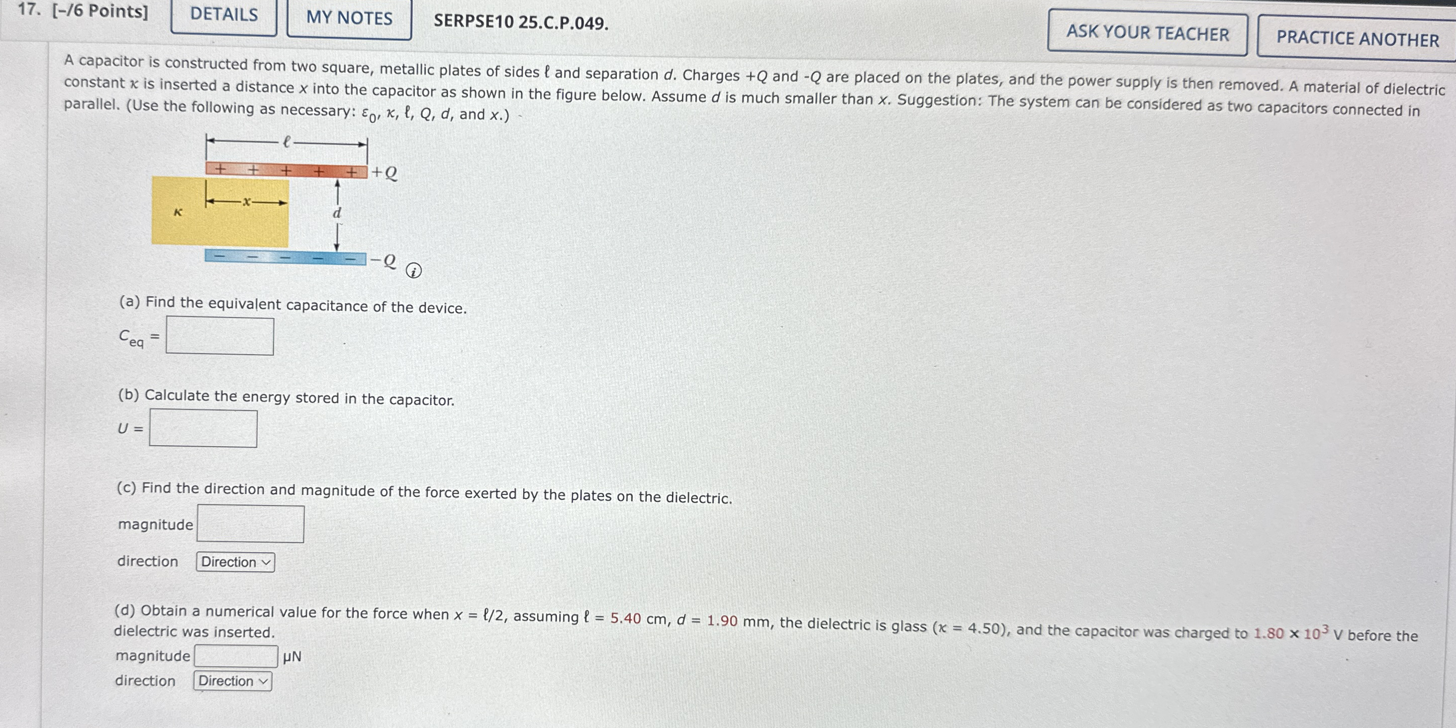 Solved A capacitor is constructed from two square, metallic | Chegg.com