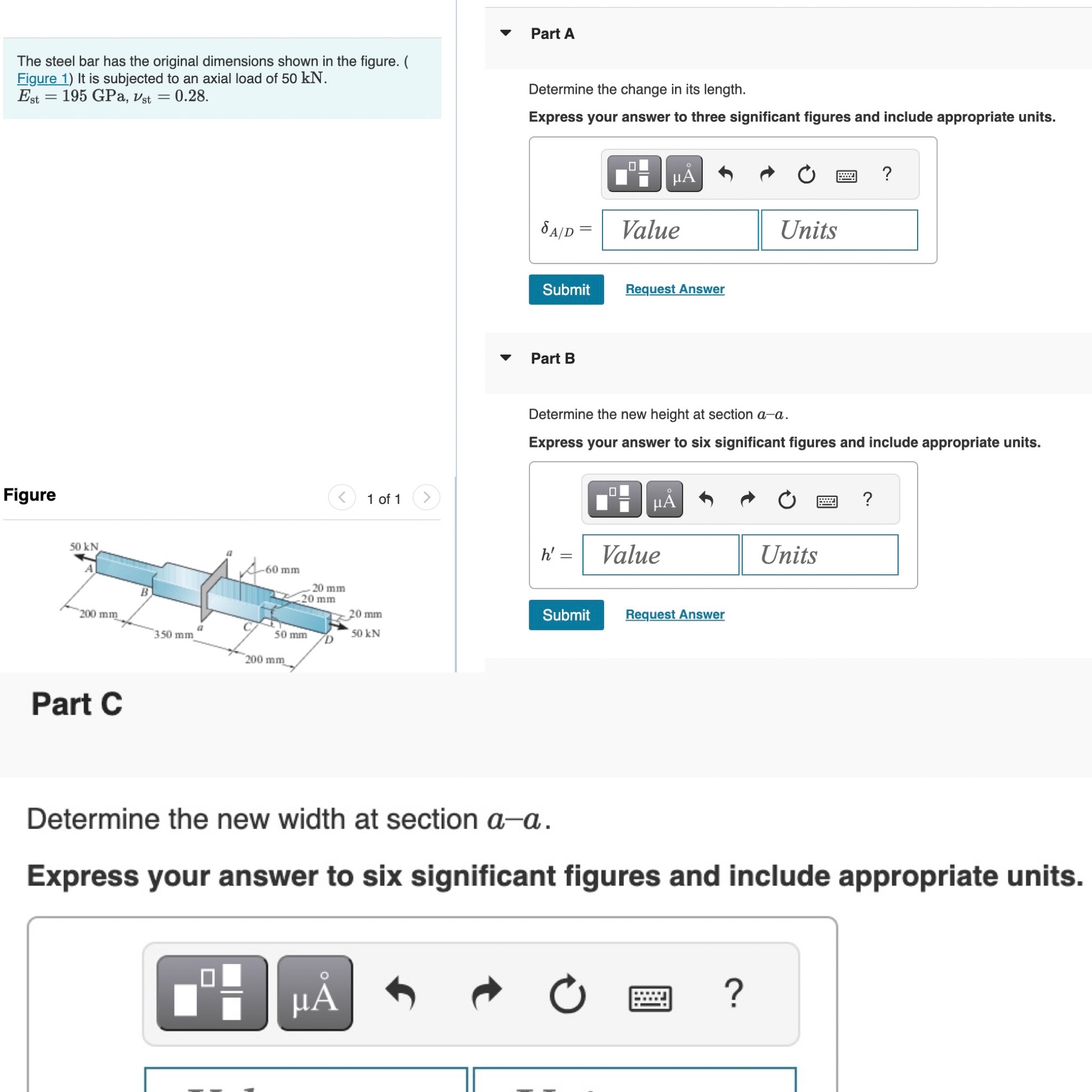 Solved Part AThe steel bar has the original dimensions shown | Chegg.com