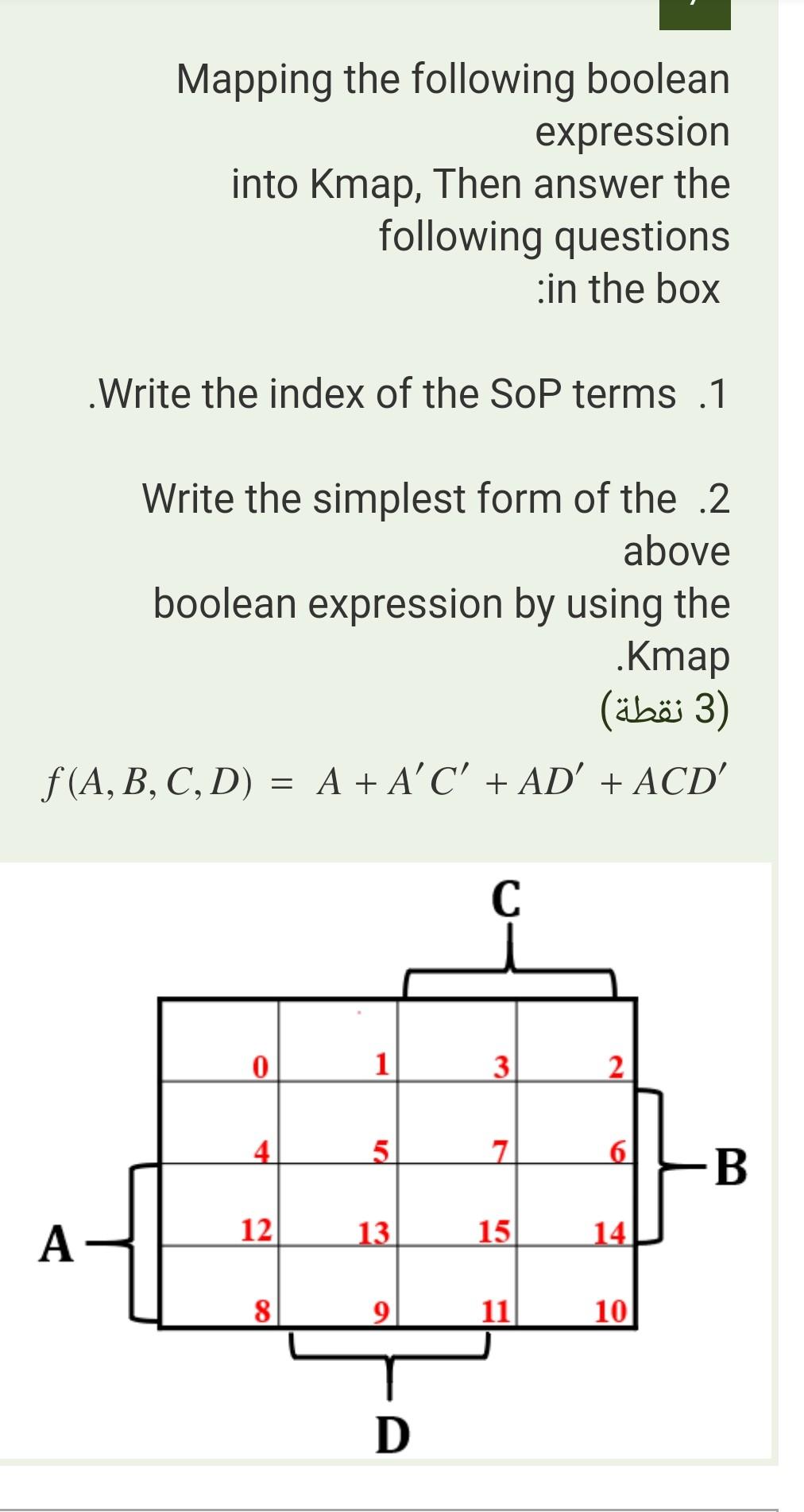 Solved Mapping the following boolean expression into Kmap, | Chegg.com