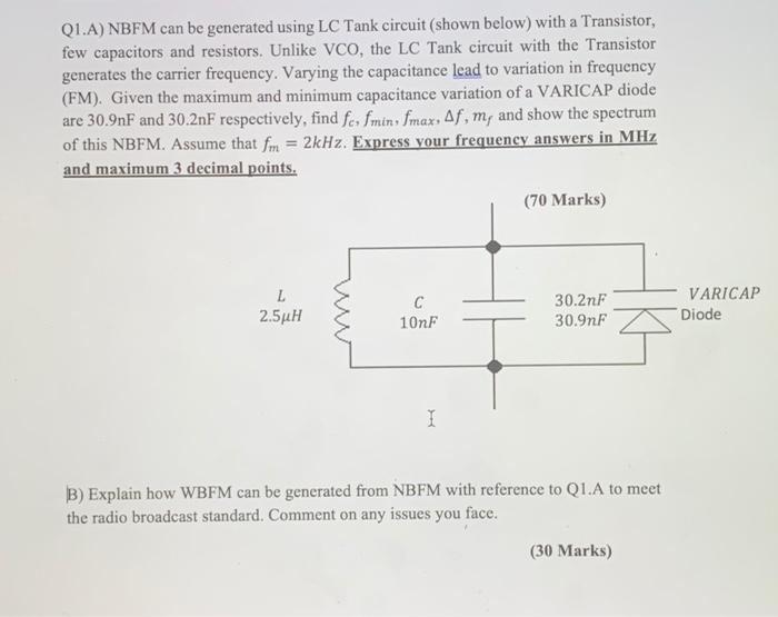 Q1.A) NBFM can be generated using LC Tank circuit | Chegg.com