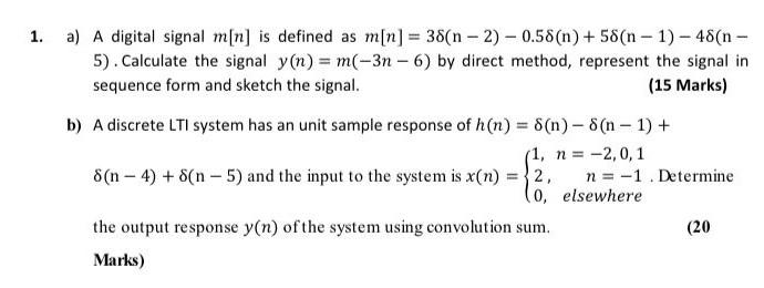 Solved a) A digital signal m[n] is defined as | Chegg.com