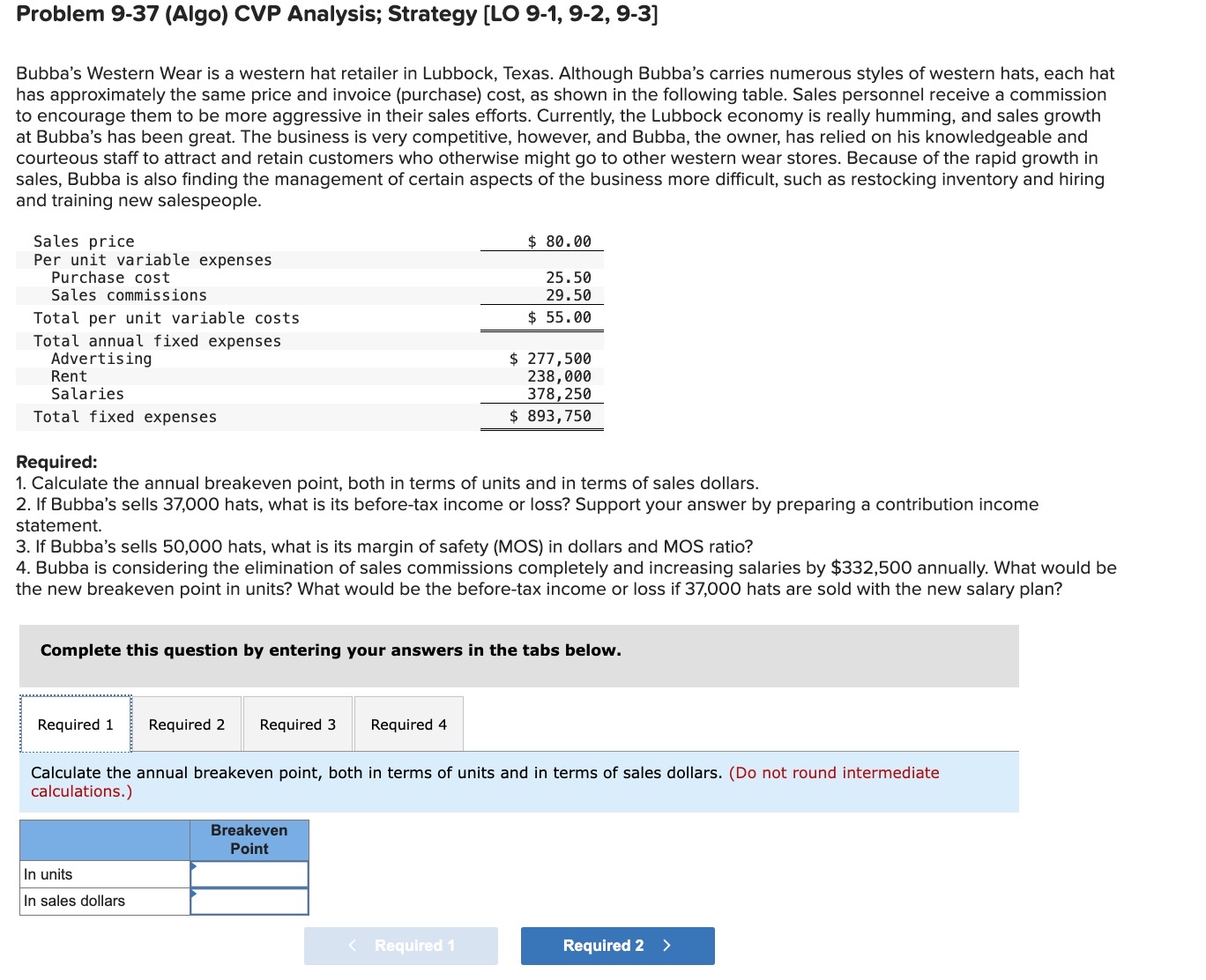 Solved Problem 9-37 (Algo) ﻿CVP Analysis; Strategy [LO | Chegg.com
