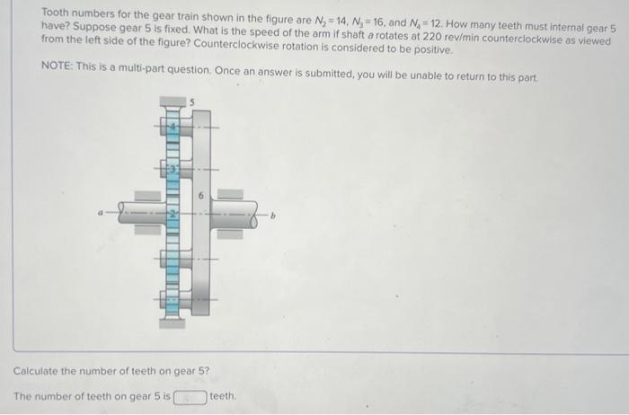Solved Tooth numbers for the gear train shown in the figure | Chegg.com