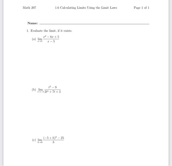 Solved 1.6 Calculating Limits Using the Limit Laws 2-3 I 3 | Chegg.com