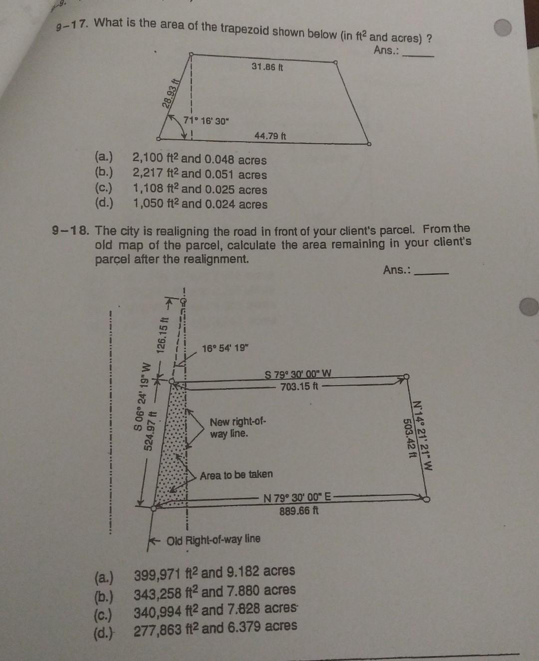 Solved 9−17. What is the area of the trapezoid shown below | Chegg.com