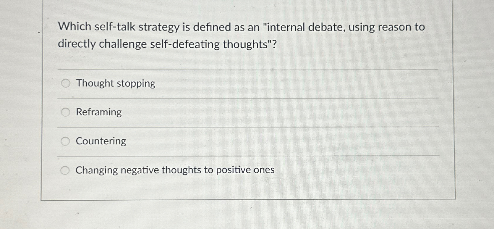 Solved Which self-talk strategy is defined as an "internal | Chegg.com