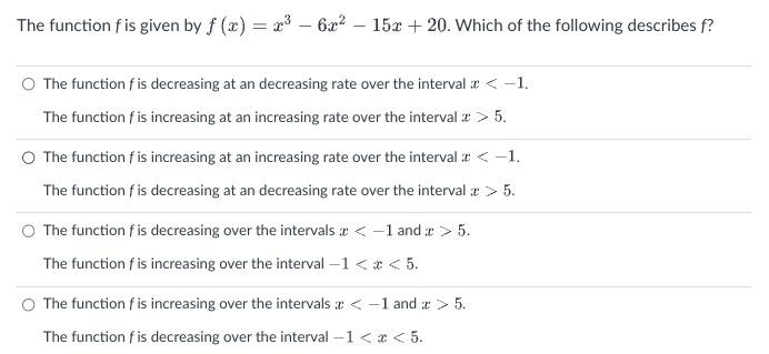 Solved The function f is given by f(x)=x3−6x2−15x+20. Which | Chegg.com