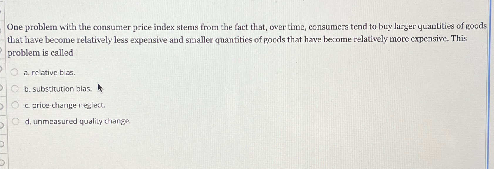 Solved One problem with the consumer price index stems from | Chegg.com
