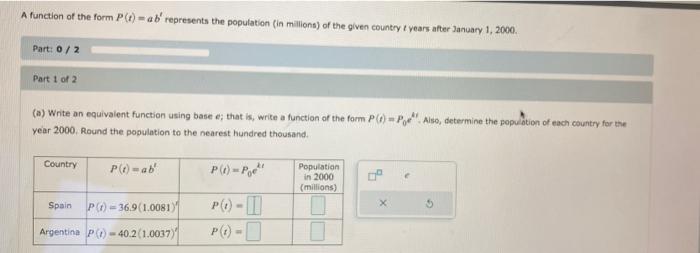 Solved A function of the form P(t) = ab' represents the | Chegg.com