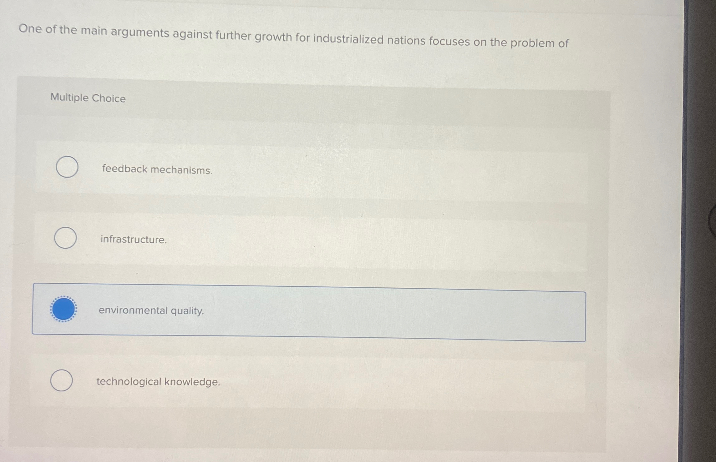 Solved One of the main arguments against further growth for | Chegg.com