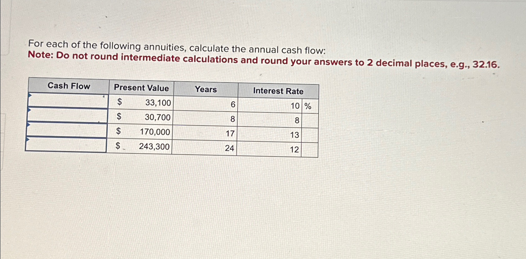 Solved For each of the following annuities, calculate the | Chegg.com