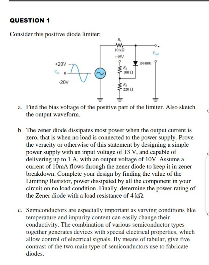 Solved QUESTION 1 Consider this positive diode limiter; R 10 | Chegg.com